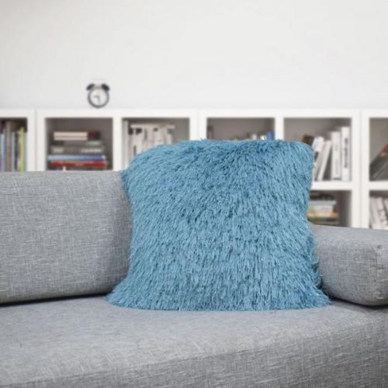 Cojin Shaggy, Tela Lurex, Color Turquesa, Medidas 45x45