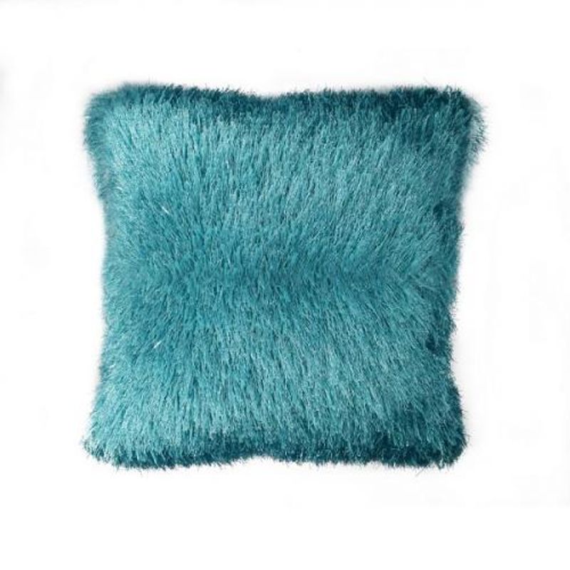 Cojin Shaggy, Tela Lurex, Color Turquesa, Medidas 45x45