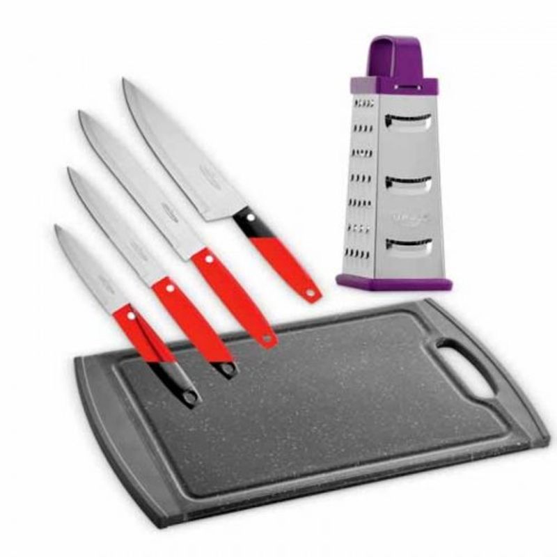 Combo Tabla Picar+Set Cuchillo x4+Rallador