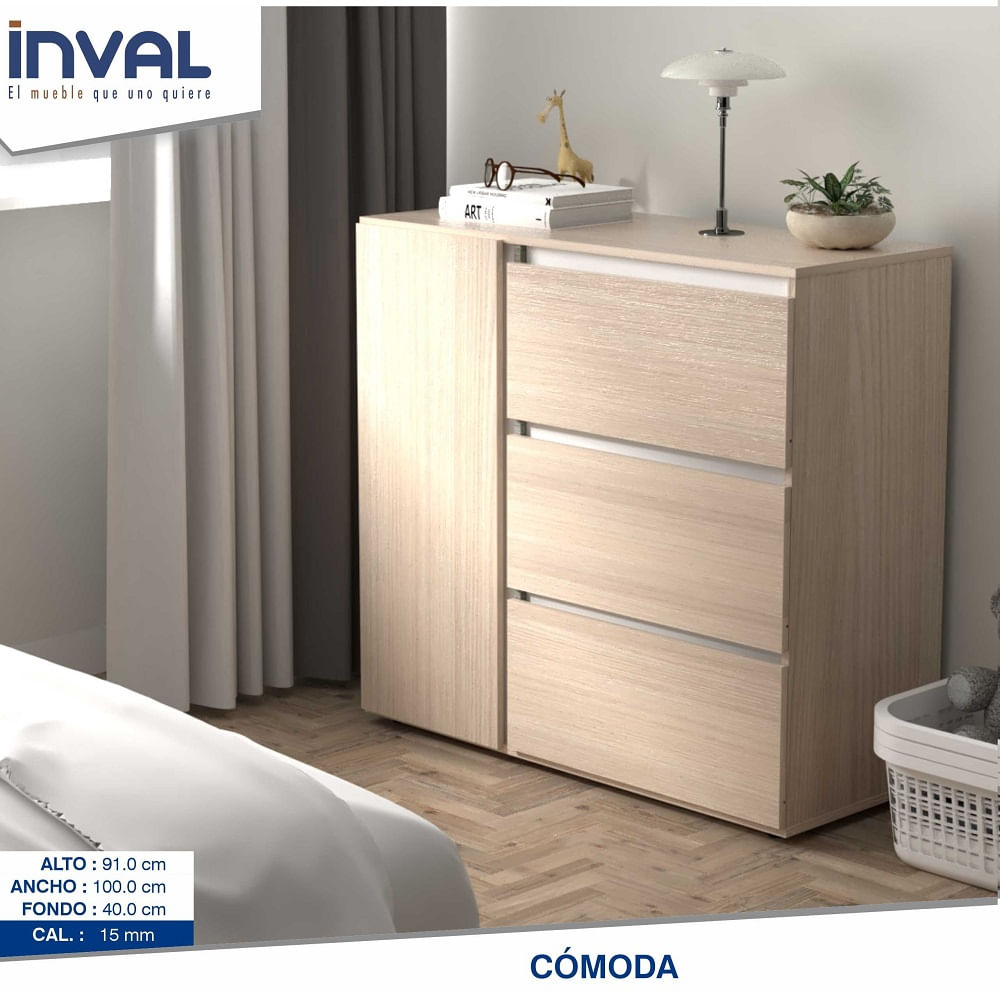 Comoda Niza 3 Cajones 91X100X40Cm Puerta Arena - Easy Colombia