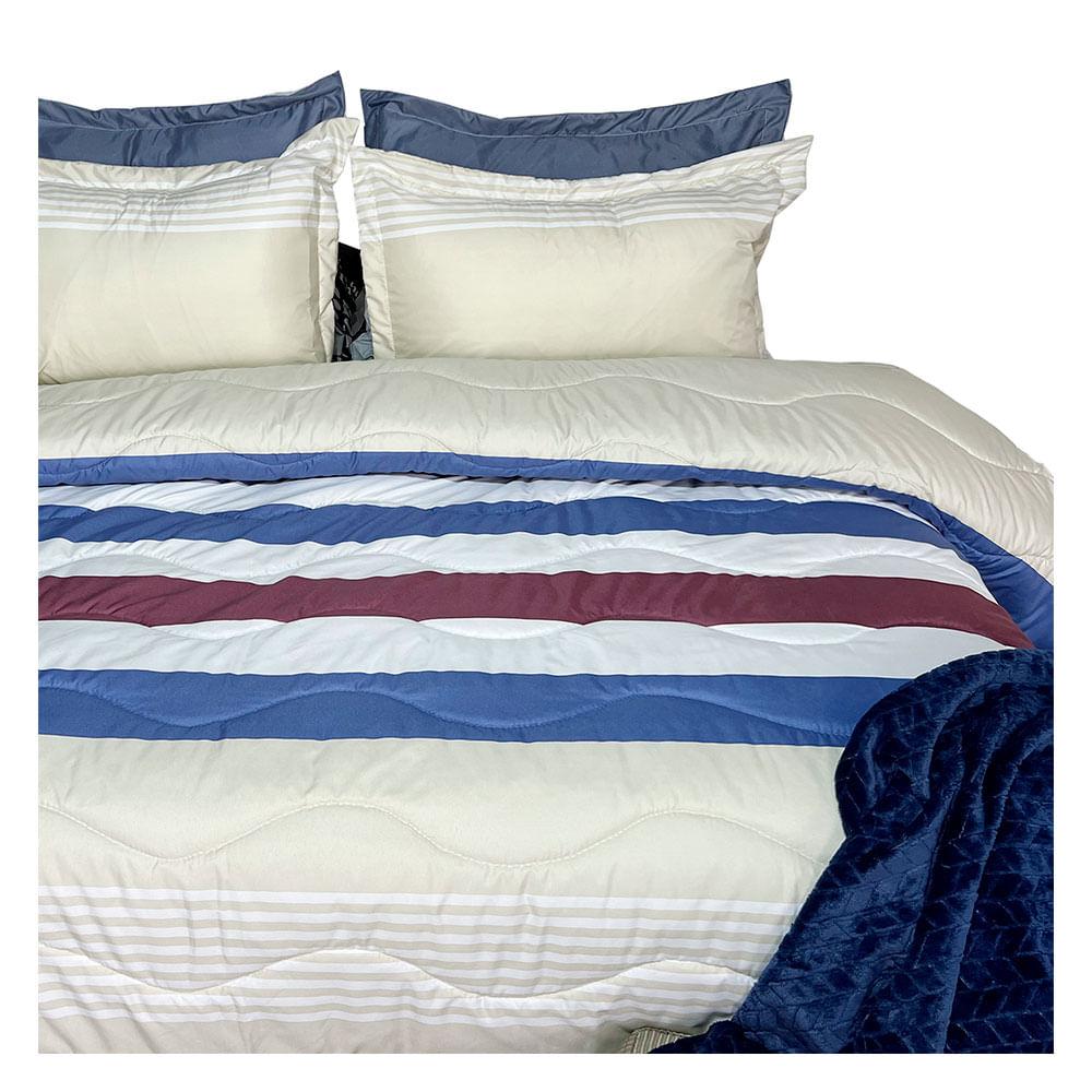 QUILT BLANCO FRANJA AZUL/ROJO DOBLE - Easy Colombia