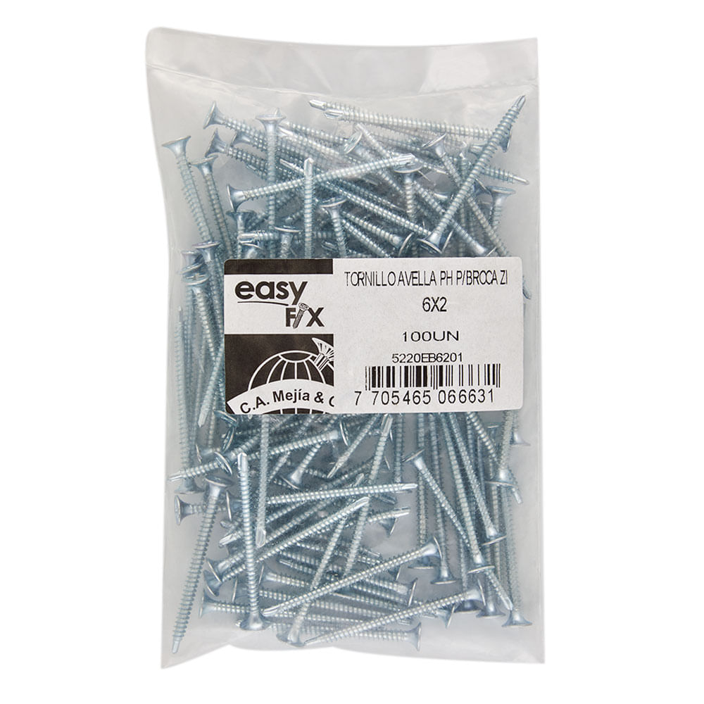 Tornillo Avellanado 6 mm x 2" Phillips Punta Broca Zincado x100und ...