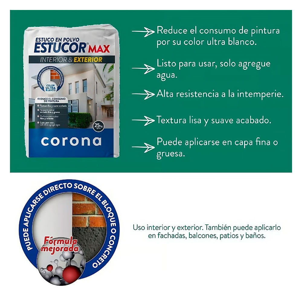 Estuco en polvo Estucor Max 25 kg Corona easy.co - Easy Colombia