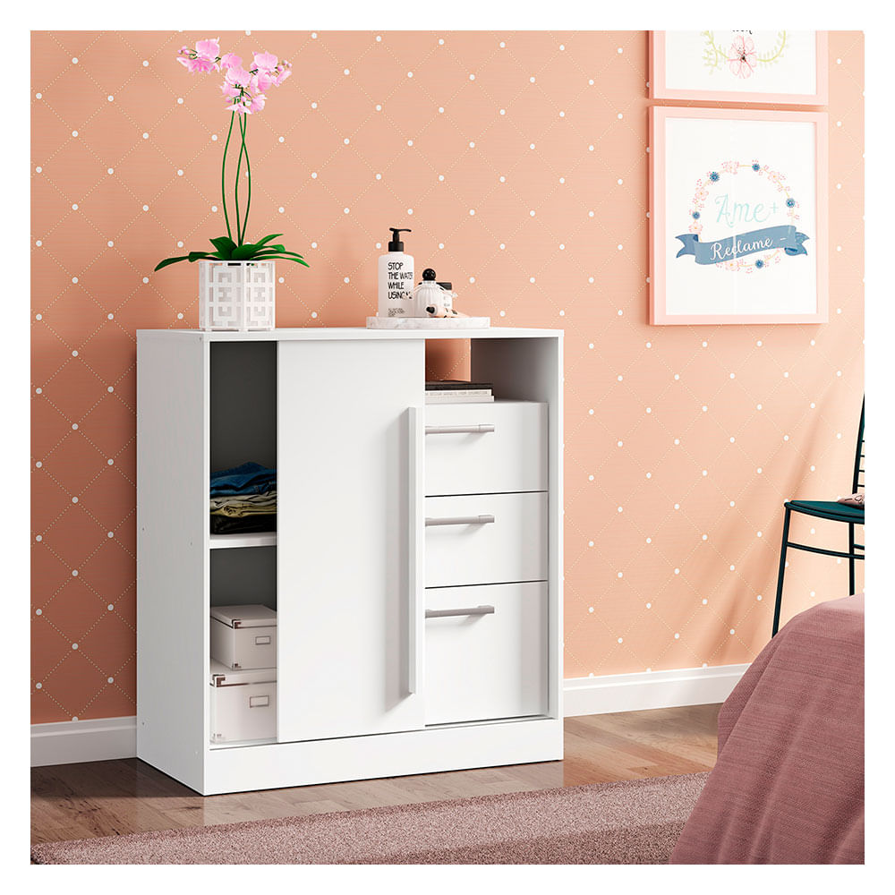 Cómoda 3 cajones 1 puerta 92x80x45cm blanco Bertolini easy.co - Easy ...