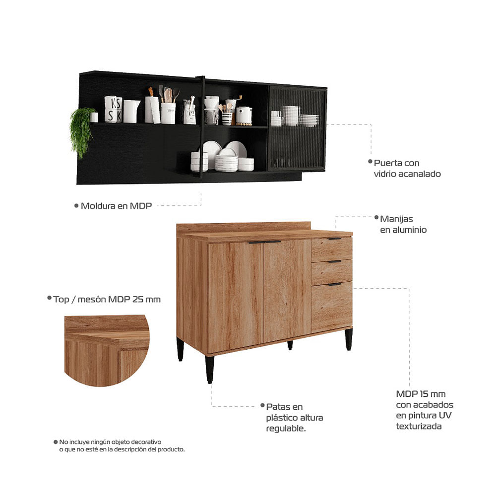 Cocina integral 200cm mesón 120cm freijo/grafito Bertolini easy.co ...