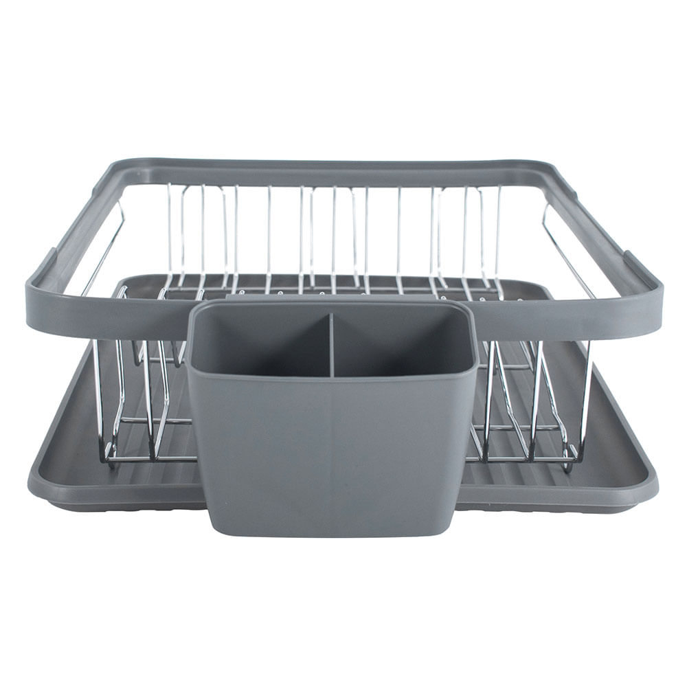 Escurridor de platos + bandeja + porta cubiertos gris/inox Global Offer ...
