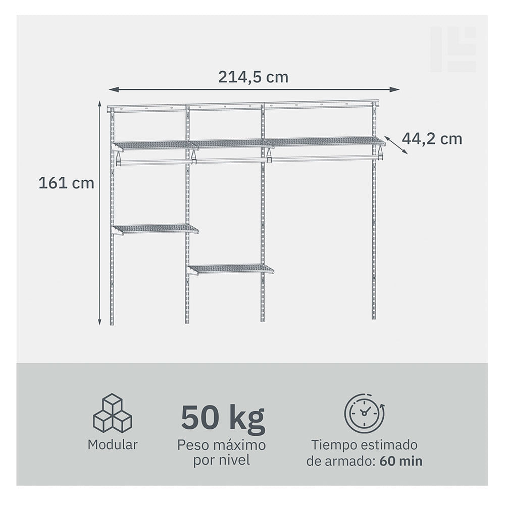 Kit sistema modular metálico triple blanco Hacks&Racks easy.co - Easy ...