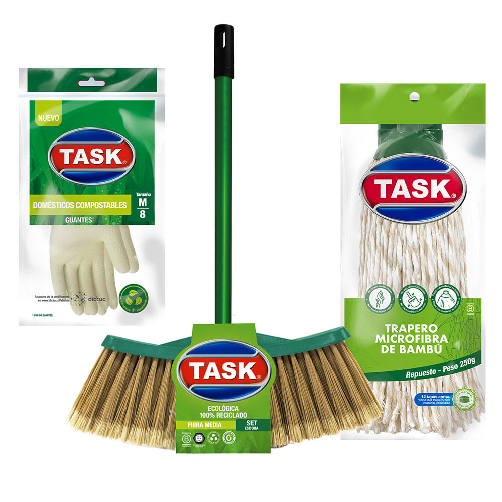 Pack Ecológico escoba + trapero + guantes Task easy.co - Easy Colombia