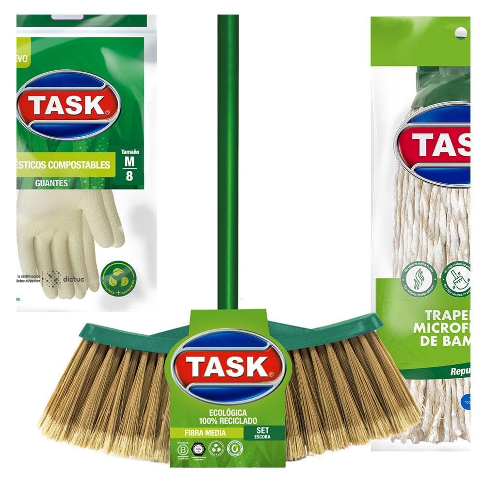 Pack Ecológico escoba + trapero + guantes Task easy.co - Easy Colombia